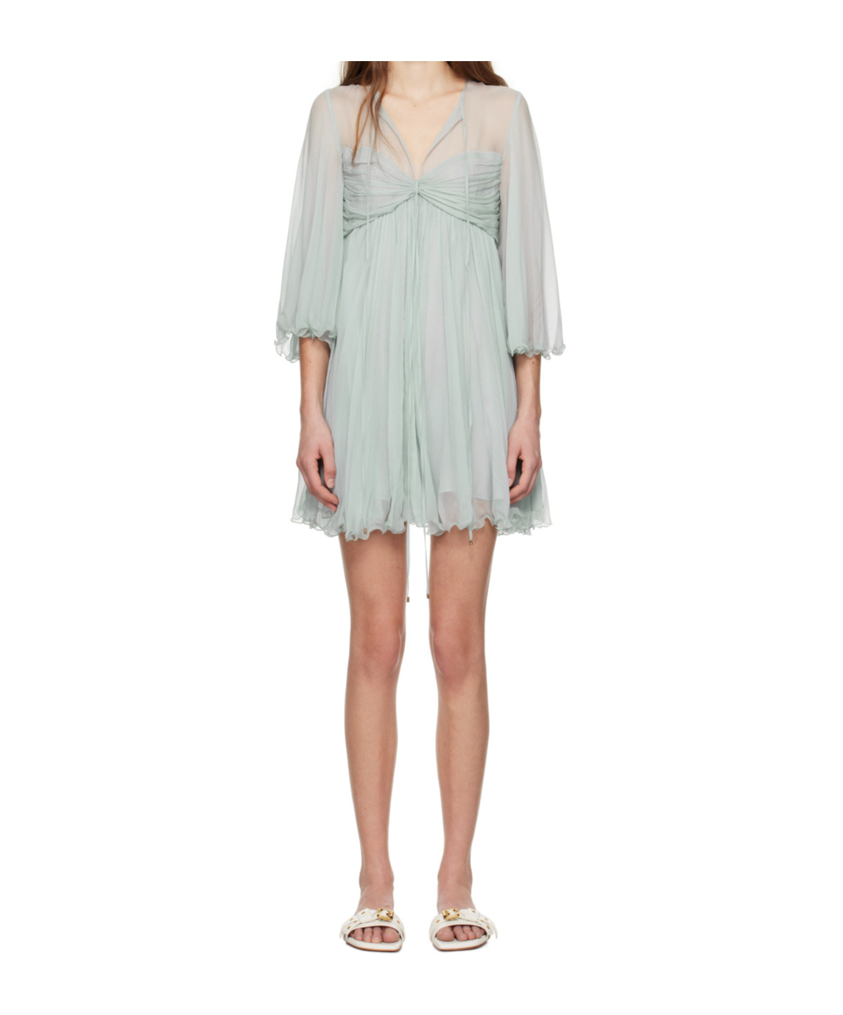 CHLOÉ Chloe Pleated Mini Dress with Draping Ties